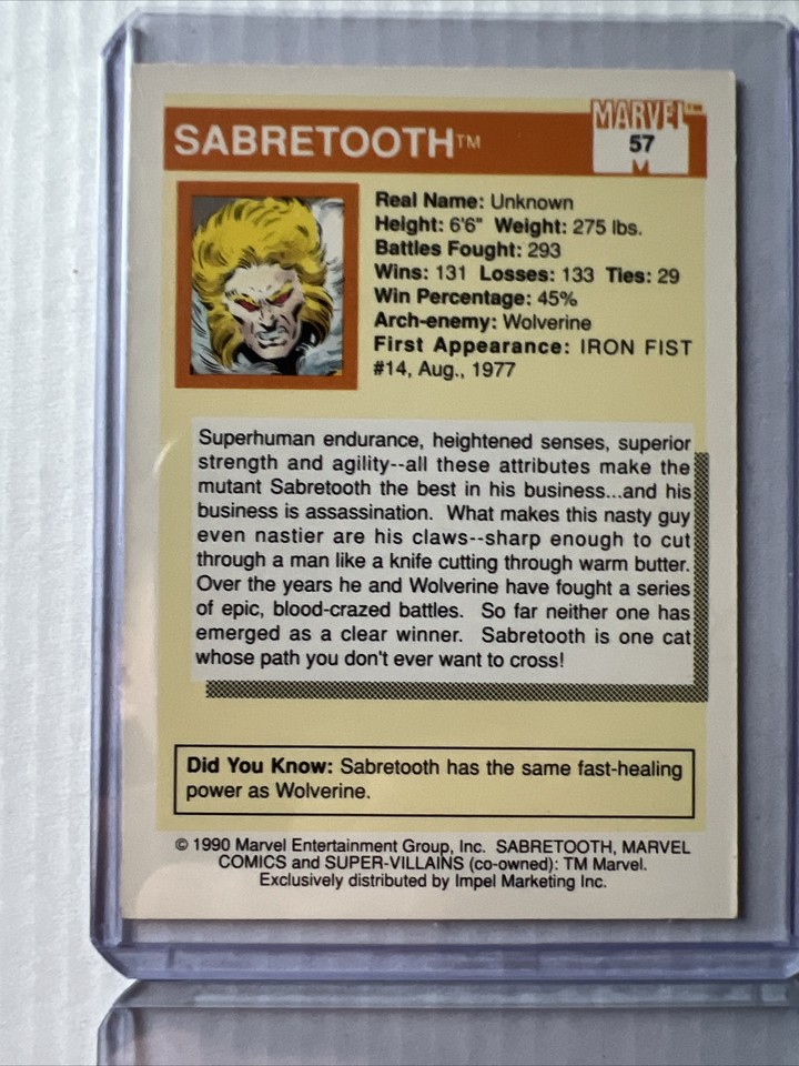 1990 Marvel Comic Card Super Villains SABRETOOTH #57 | eBay