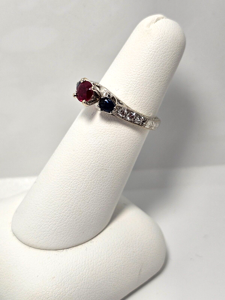 Vintage Look Ruby and Sapphire Ring Created in 14 karat White Gold | eBay
