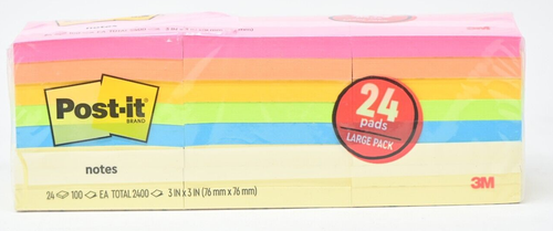Post it Brand 3M 3 Inch X 3Inch Post-IT Notes Large, 24 Pads- Neon ...