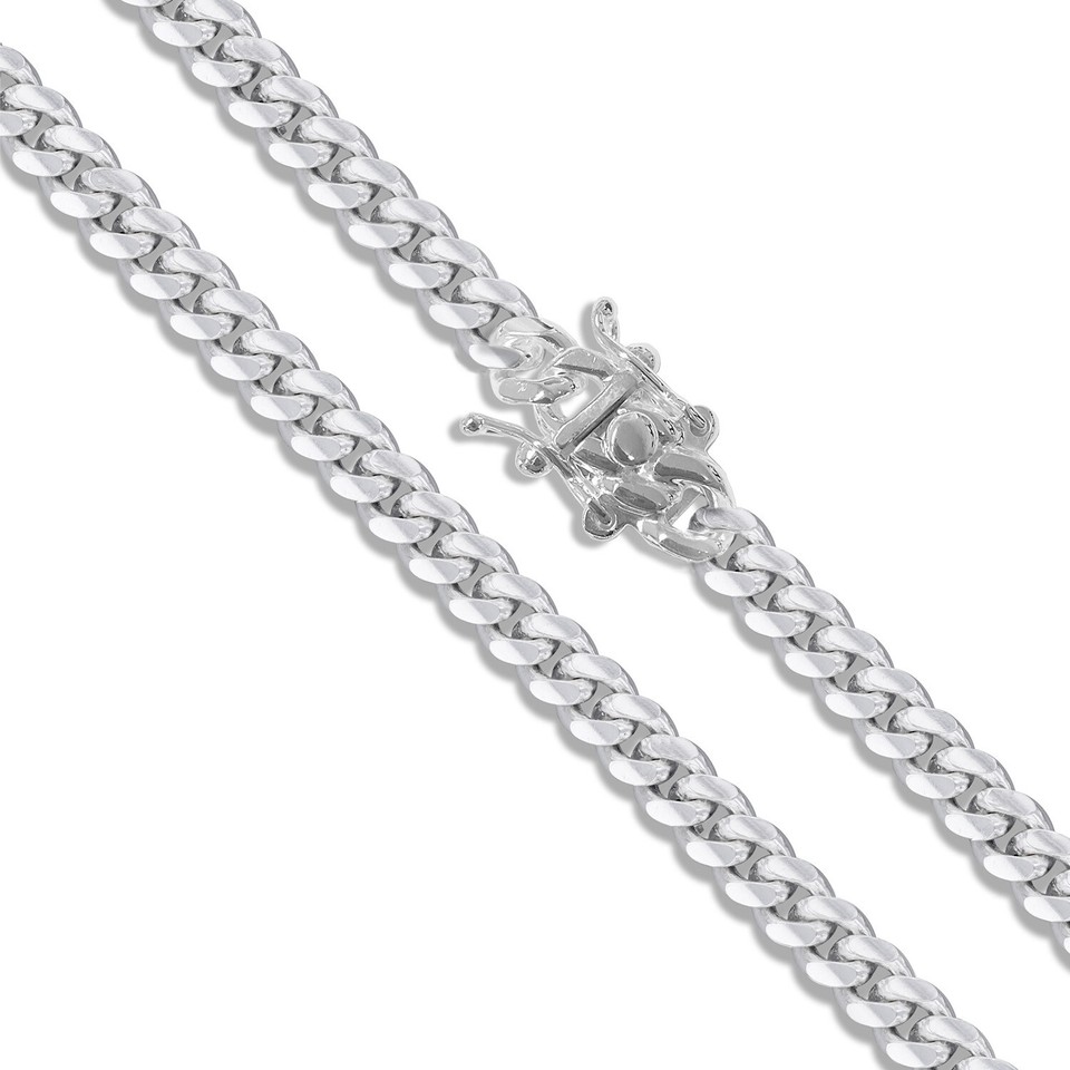 Mens Real Solid 925 Sterling Silver Miami Cuban Tight Link Box Lock ...