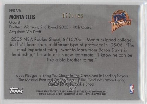 2005 Topps Big Game Picture Perfect Relics /129 Monta Ellis (Jersey ...