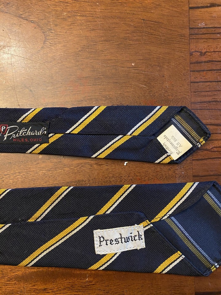 Mens Vtg Repp Tie Prestwick British Style Regimental 100% Silk 54” Thin ...