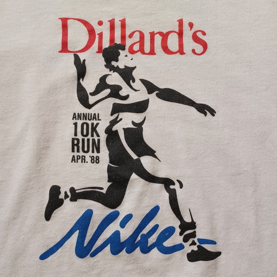 Vintage Nike T Shirt Mens Large (M) White Dillard's Annual 10K Run 1988 ...