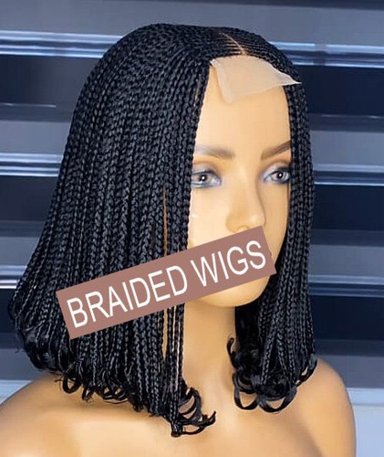 Curly short bob conrow single box braided wig black glueless lace ...