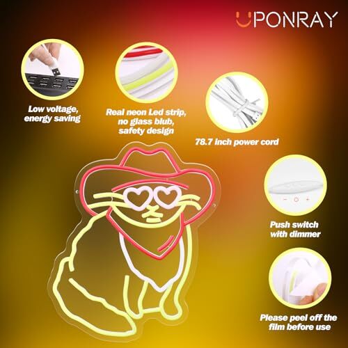 Neon Sign, Cat Neon Sign for Wall Decor, LED Neon Sign, Cowboy Kit ...