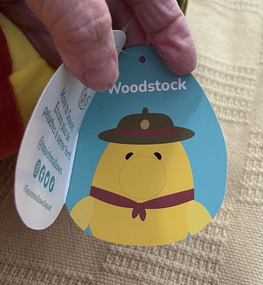Squishmallow Kellytoy Plush Peanuts 10" Woodstock in Beagle Scout ...