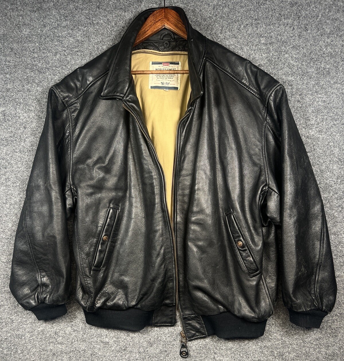 Vintage Levis Leather Bomber Jacket Down Filled Full … - Gem