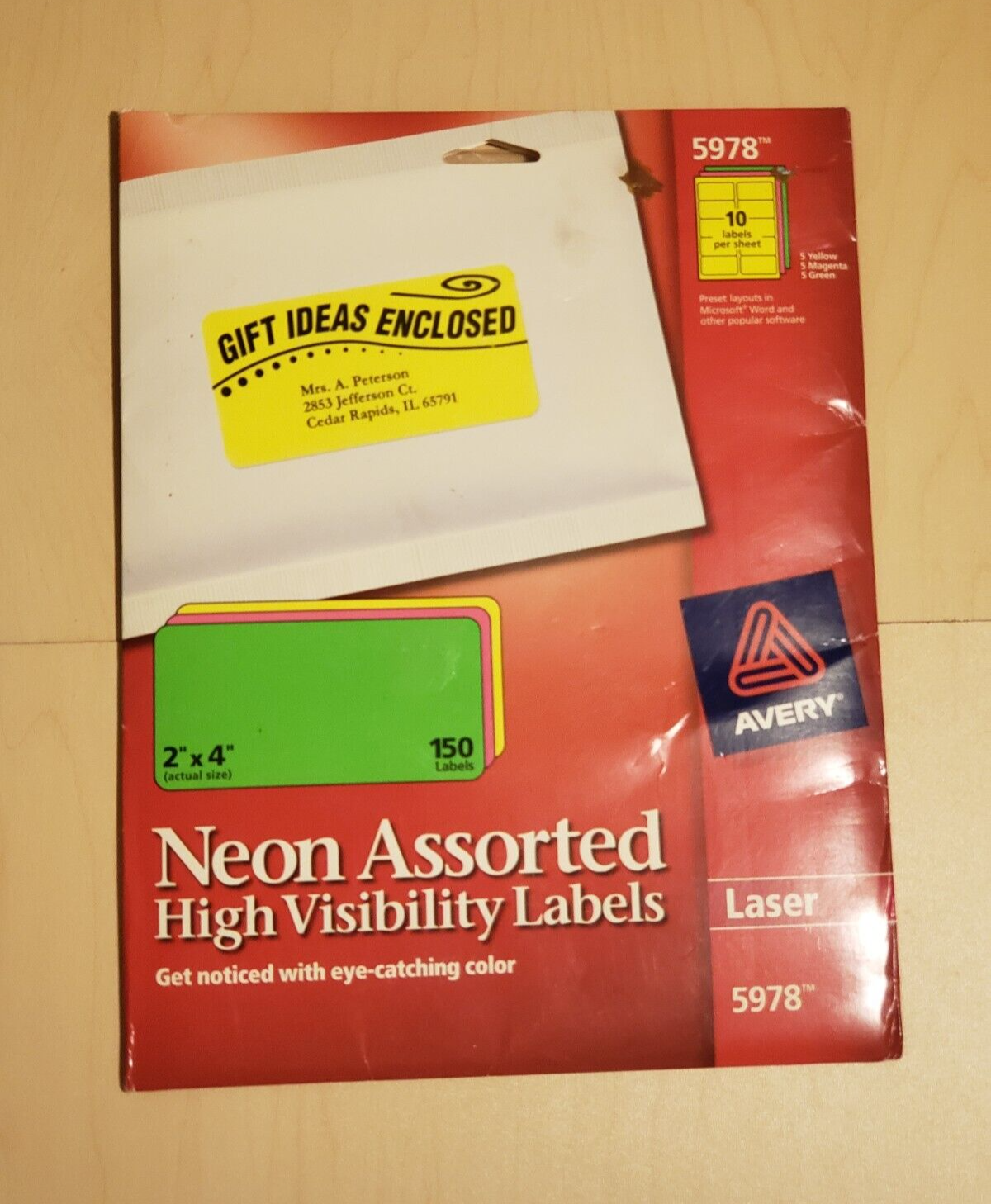 Avery Neon Mailing Labels High Visibility, 2x4 in, Green Pink Yellow ...