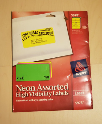 Avery Neon Mailing Labels High Visibility, 2x4 in, Green Pink Yellow ...