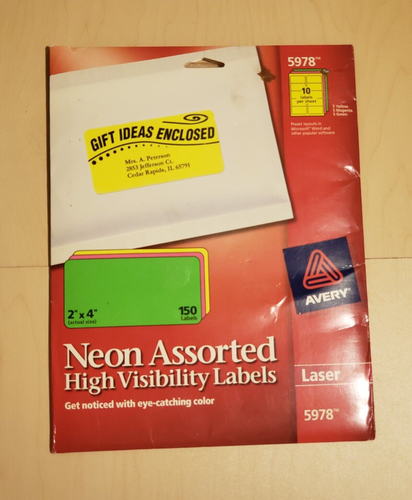 Avery Neon Mailing Labels High Visibility, 2x4 in, Green Pink Yellow ...