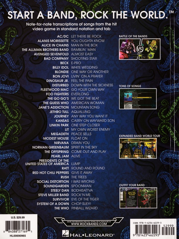 Rock Band 2 Guitar Tab Recorded Versions Tablature Transcriptions ...