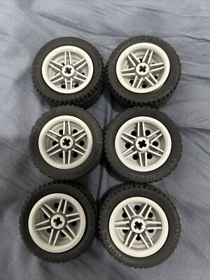 Lego TIRES 6 Pack Gray Rims 43.2 x 22 ZR #44309 & #56145 x 6 Technic ...