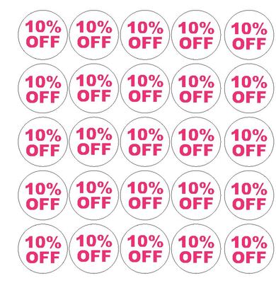 Pink 10% Percent Off Sale Sticker Retail Store FLEA MARKET Boutique # ...