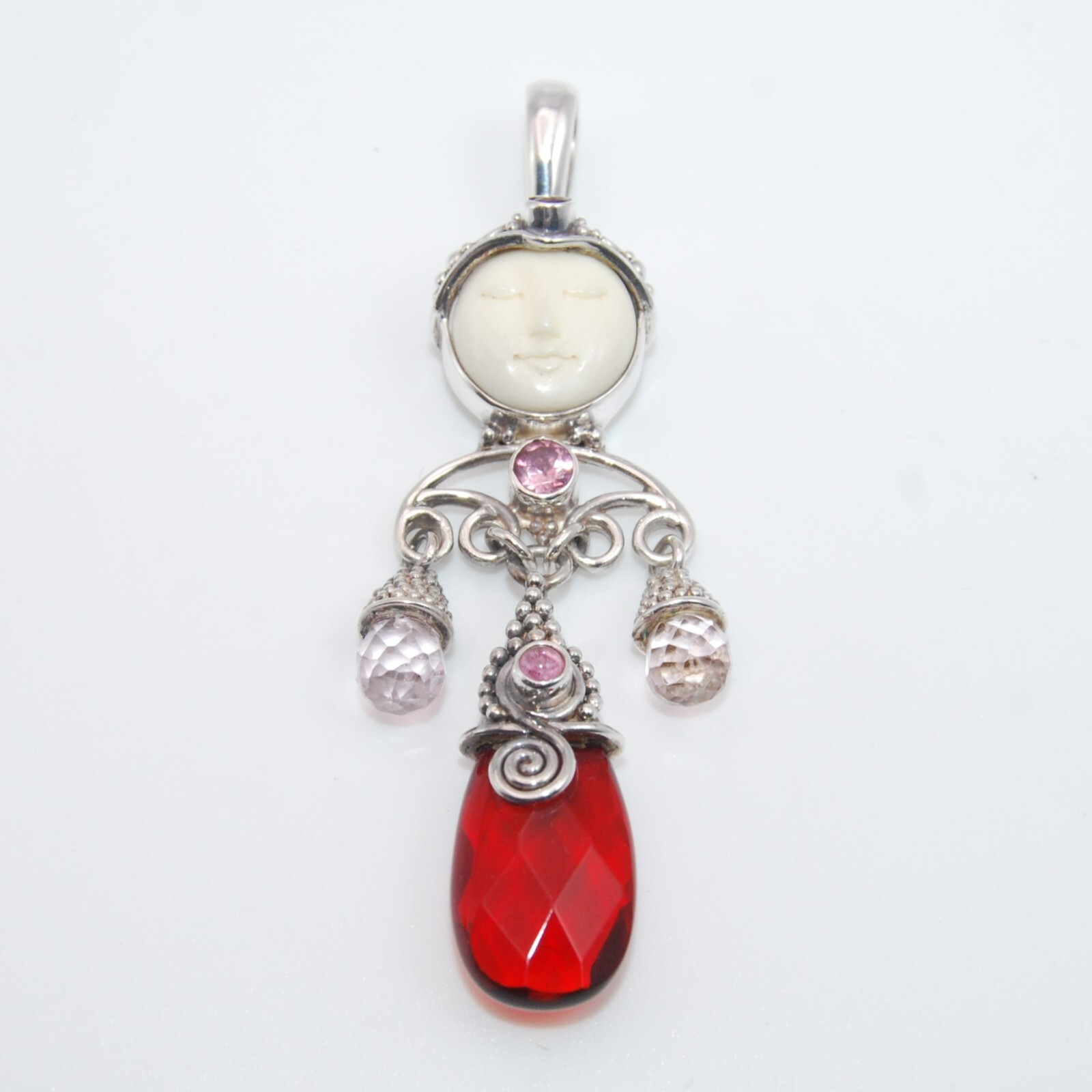 SAJEN Sterling Silver MOON FACE GODDESS PENDANT w/ FA… - Gem