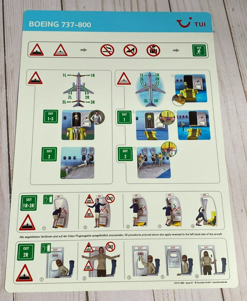 TUI Boeing 737-800 Safety Card - Issue 7 | eBay