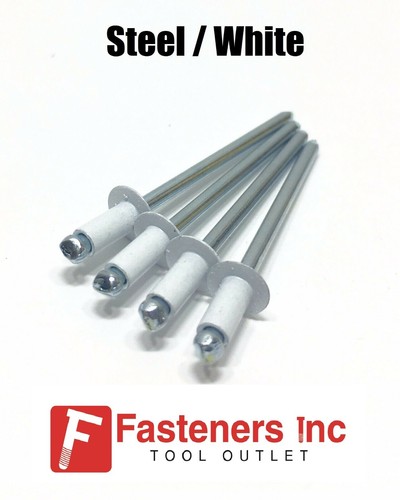 (QTY 1000) White POP Rivets ALL Steel 4-2 1/8" x 1/8" Grip Range Zinc ...