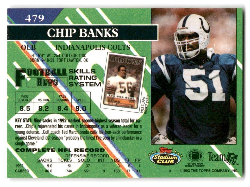 Chip Banks 1993 Stadium Club #479 Indianapolis Colts FOOTBALL | eBay