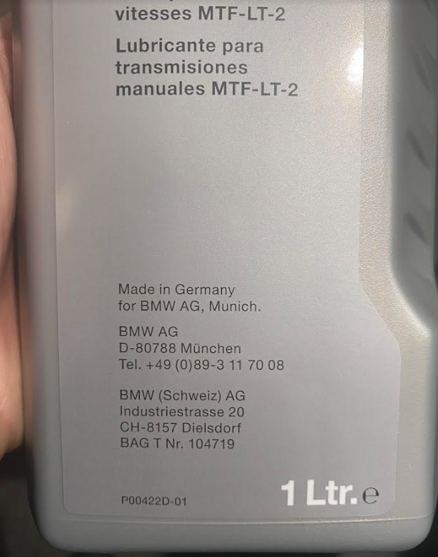 MTF LT2 Manual Transmission Fluid 1 Litre Genuine BMW Various Models ...