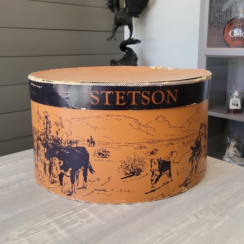 Vintage Stetson Cowboy Oval HAT BOX ONLY Millinery Western Theme ...