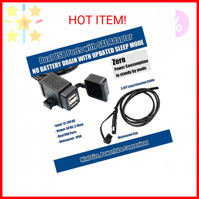 MOTOPOWER MP0609C 3.1Amp Waterproof Motorcycle Dual USB Charger Kit SAE ...