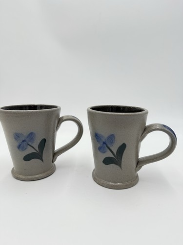 Rowe Pottery Works Salt Glazed Blue Flower Mug Coffee / Tea Cup - 2001 ...