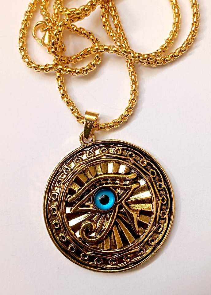 STPC 101 = Egyptian eye of Horus 40mm wide GOLD COLOUR steel 40mm 23 ...