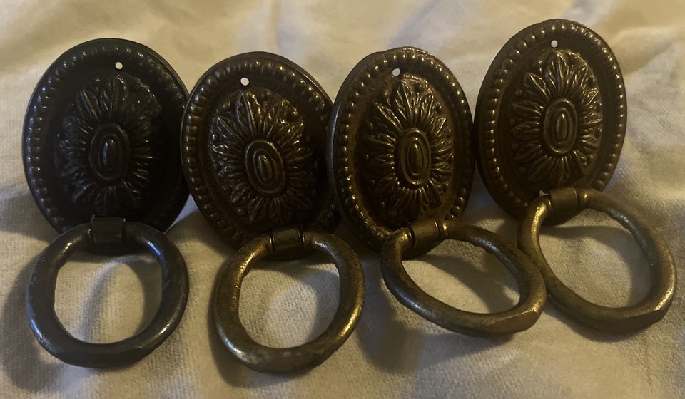 Vtg Hepplewhite Brass Drawer Pulls Set Of 4 Hardware Colonial Revival ...