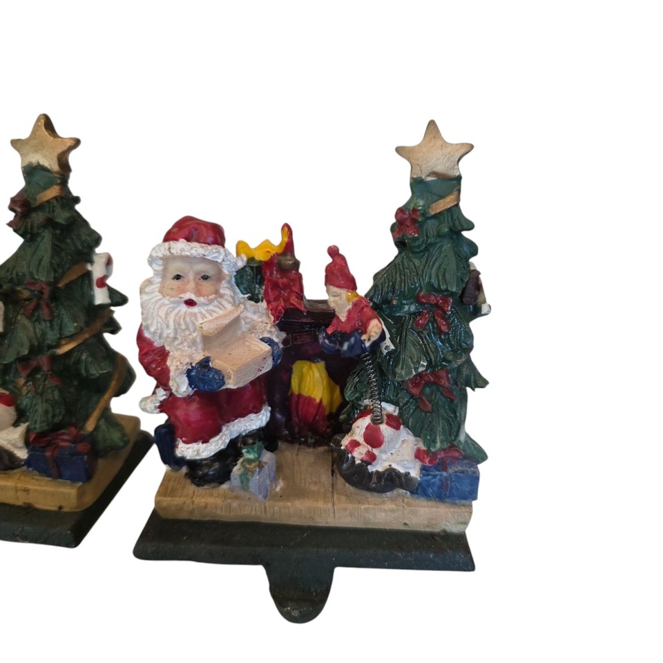 Set of 3 Vtg Santa Claus and elf Christmas Tree Stocking Holders Cast ...