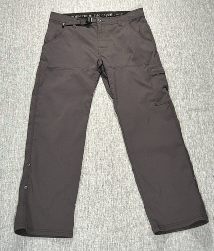 Prana Zion Pants Mens 34 x 30 Grey Belted Cargo Pocket Snap Roll-Up ...