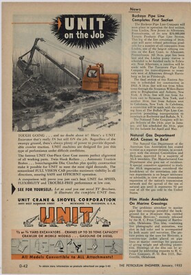 1953 Unit Crane & Shovel Ad: Features Listed Milwaukee, Wisconsin | eBay