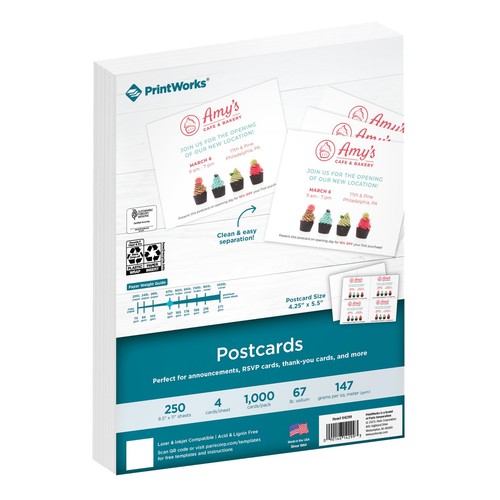 1000 Blank Printable Postcards 4 per Sheet 250 Sheets 4.25x5.5 White ...