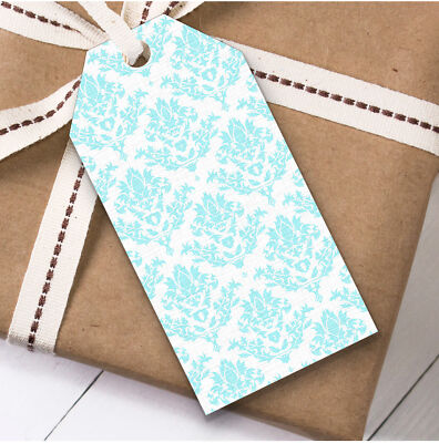 Cyan Damask Square Repeat Birthday Present Favor Gift Tags | eBay UK