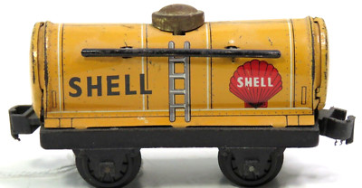 VINTAGE SHELL TANK CAR TIN SINGLE DOME MADE JAPAN MISSING RAILING L ...