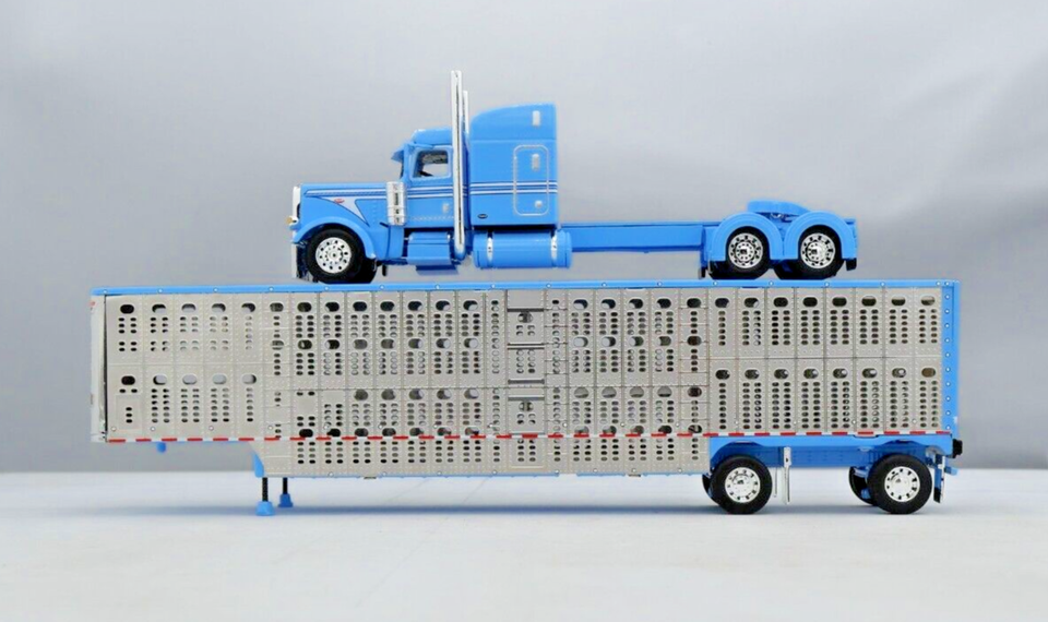 DCP 1/64 Baby Blue White Peterbilt 389 Wilson Livestock Trailer 60-1787 ...