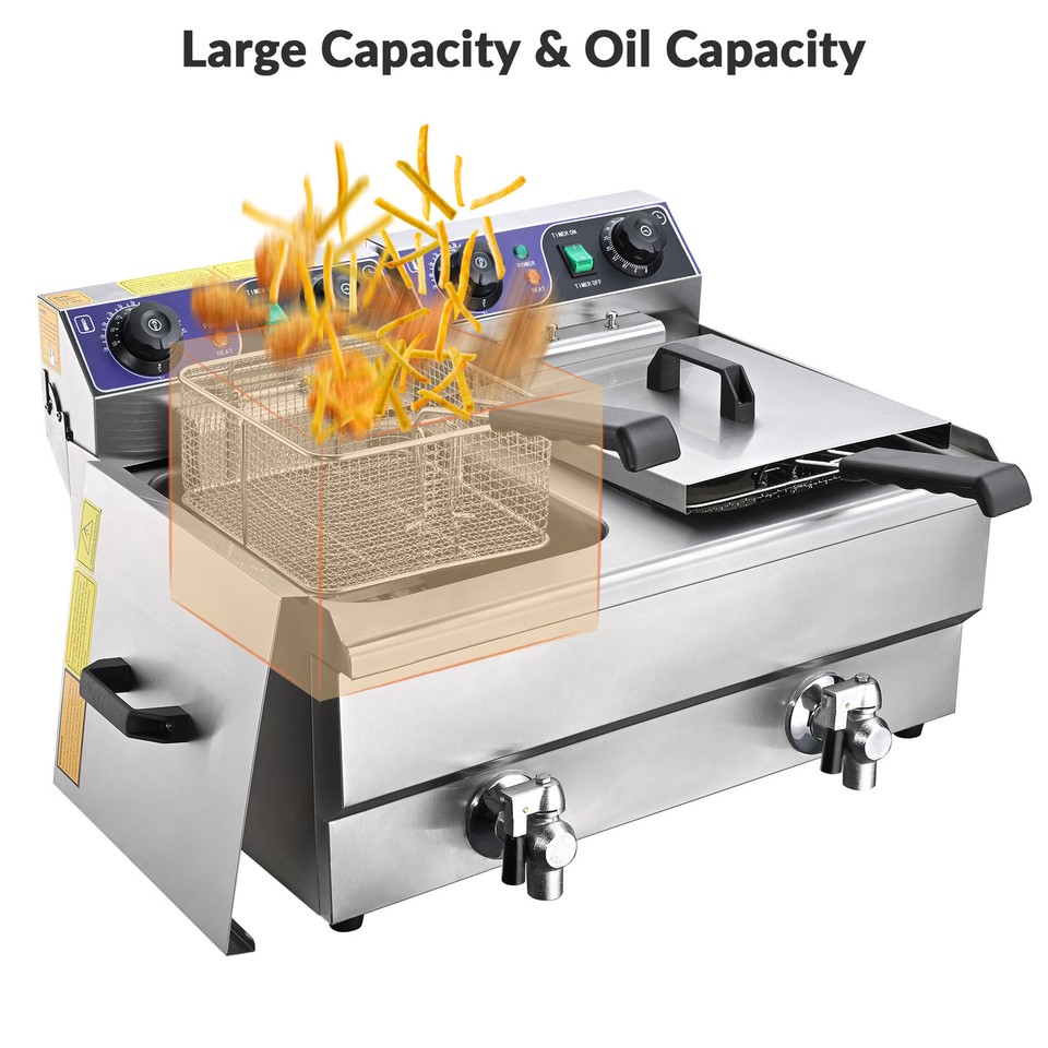 WeChef Electric Deep Fryer Drain Timers Commercial Countertop Basket ...