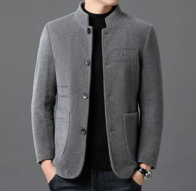 Winter Woolen Stand Collar Coat Men's Casual Wool Cotton Coat Jacket ...