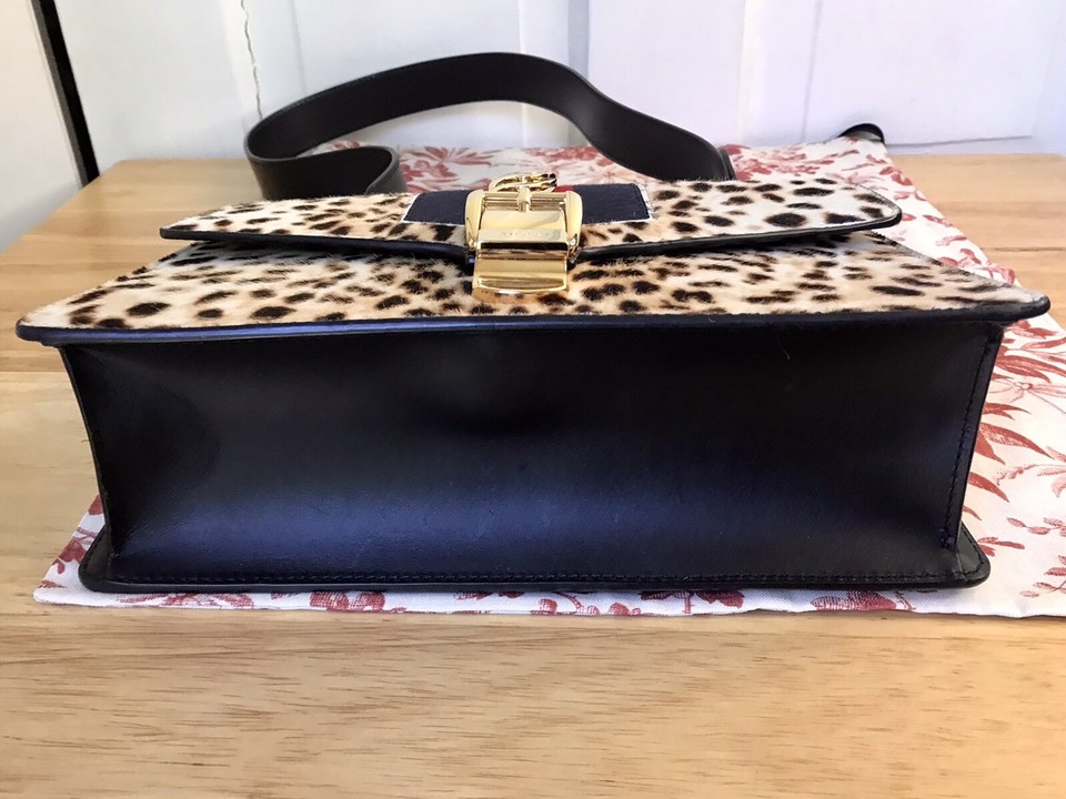 Gucci Leopard Fur Sylvie Handbag Small Nymphaea 2 Way Web Tote Bag | eBay