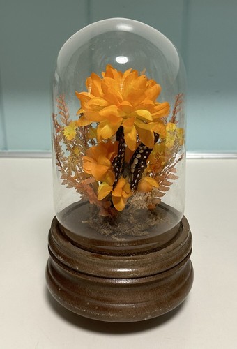 Vintage 1970s Rotating Flower Butterfly Cloche Glass Dome Music Box ...