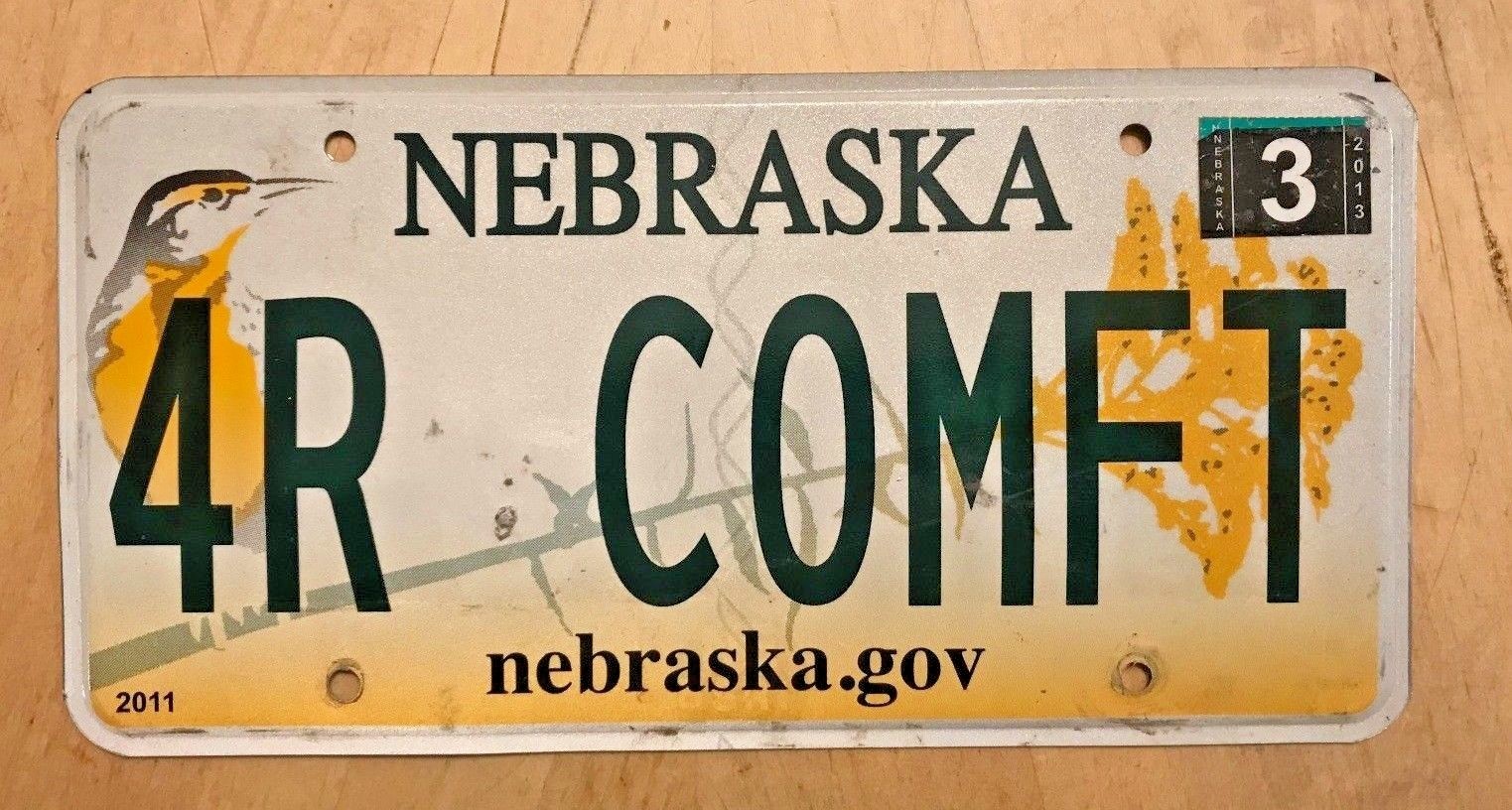 NEBRASKA BIRD VANITY LICENSE PLATE " 4R COMFT " FOR OUR COMFORT RV ...