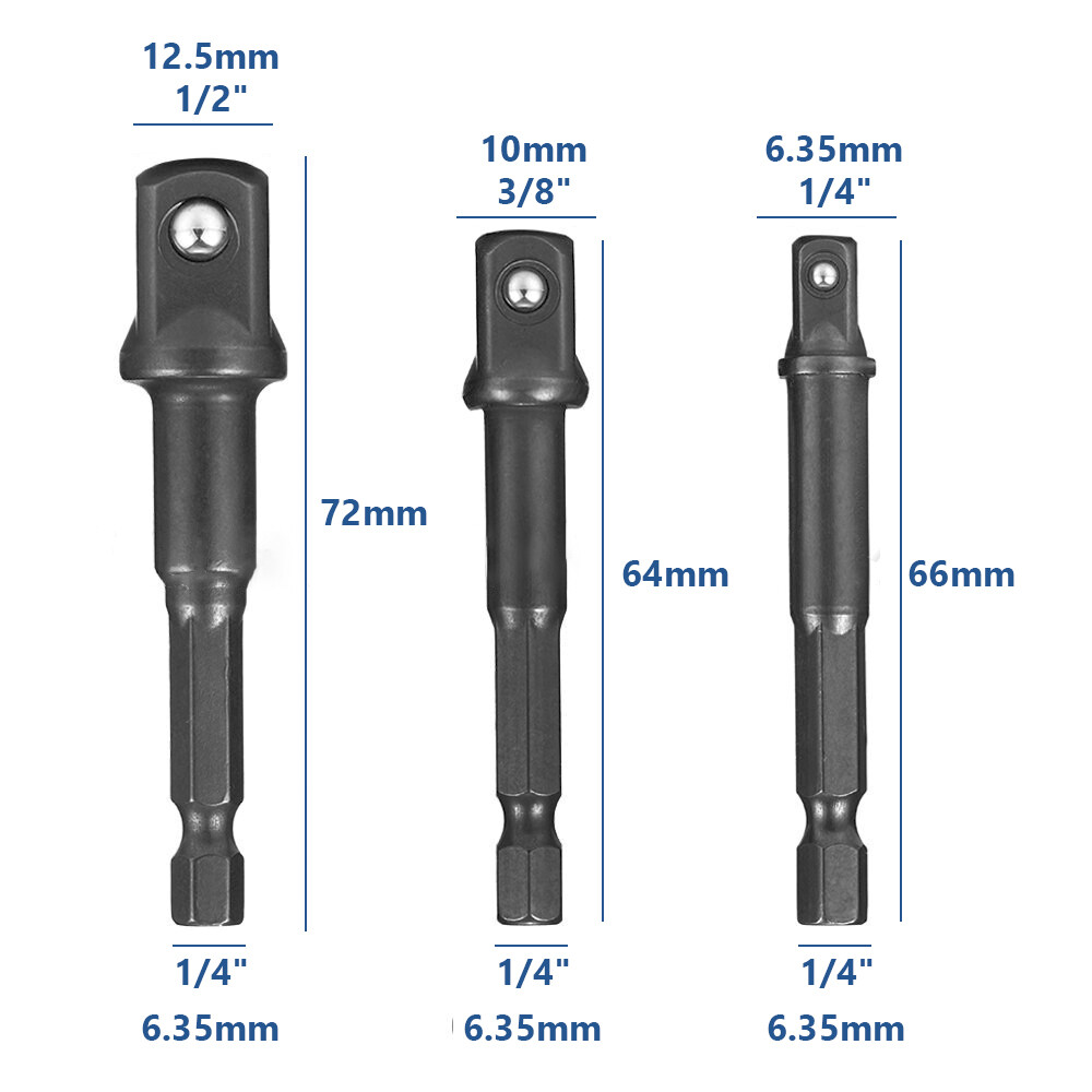 Hex Shank Bit Square Nut Driver Set Impact Socket Adapters 7Pcs 1/4" 3/ ...