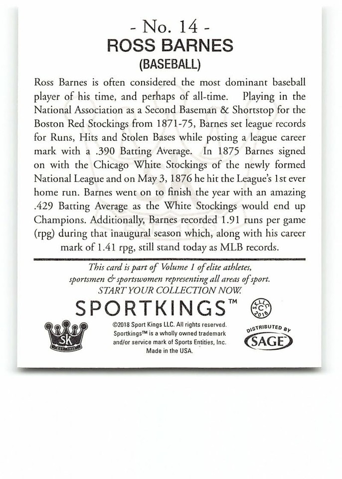 2018 SportKings Sport Kings Mini Parallel #14 Ross Barnes Baseball | eBay