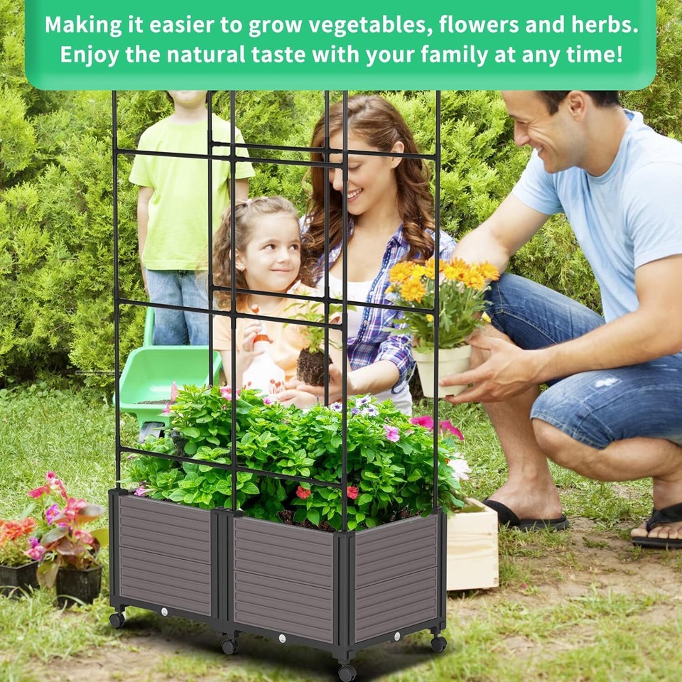 NAIZEA Raised Garden Bed & Tomato Planter Cage Trellis Planter Boxes ...