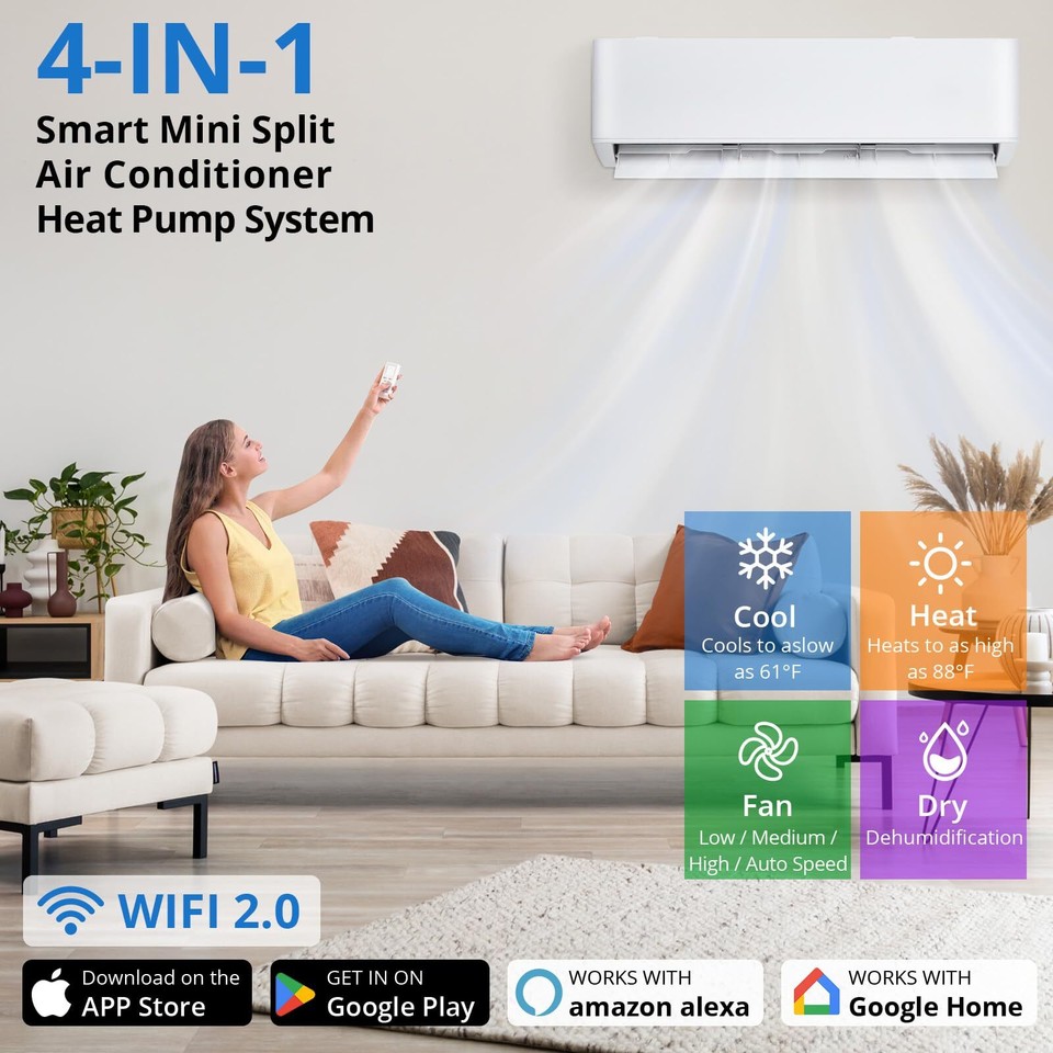 24000 BTU Mini Split Air Conditioner Ductless AC Unit Heat Pump 208V ...