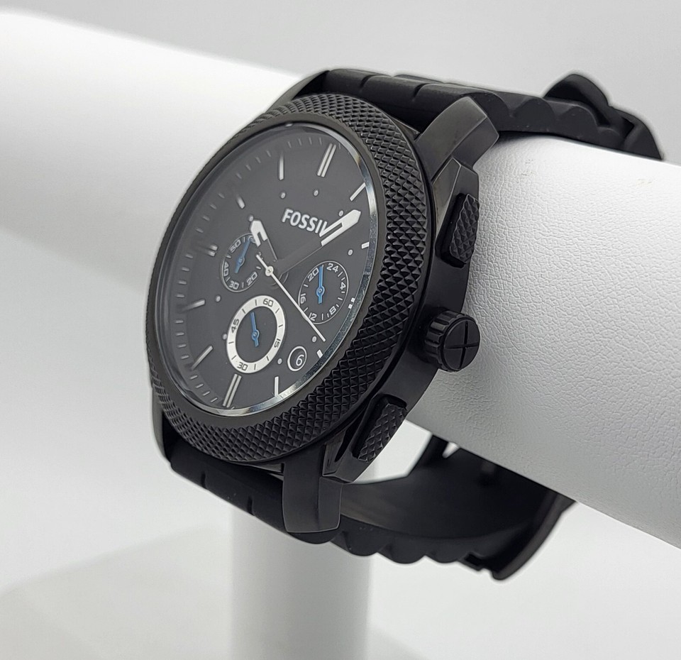 Fossil Machine FS4487 Men's Black Chronograph Black Dial Silicone Strap ...