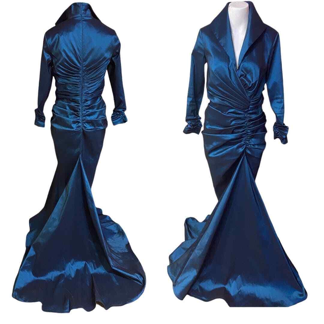 TADASHI Collection Sz 8 Taffeta Iridescent Peacock Bl… - Gem