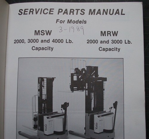 YALE MSW MRW FORKLIFT Parts Manual book catalog spare list index shop OEM 1989 | eBay