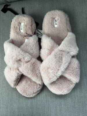 NWT Mixit Plush Slippers Slide Criss Cross Rose Pink Womens Size XL 11 ...