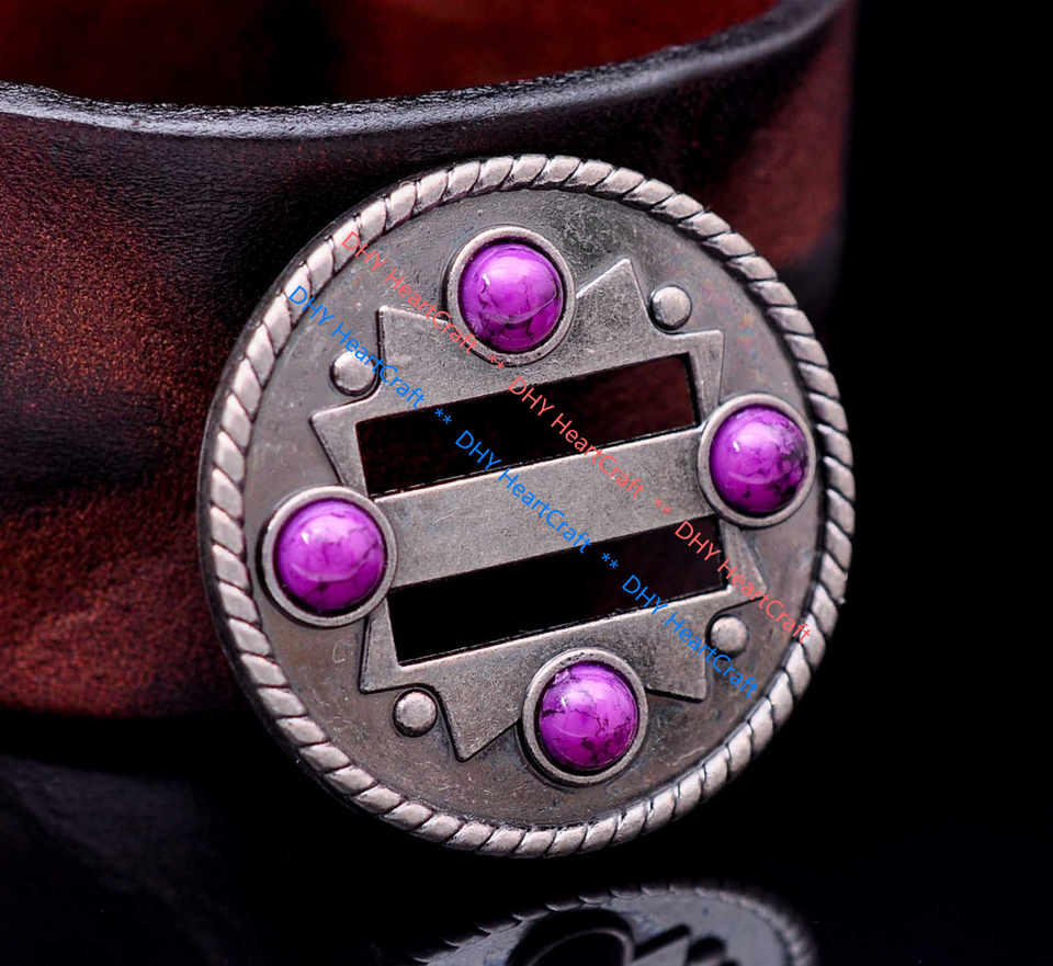 10X Purple Bead Leathercraft Western Cowboy Hatband Belt Slotted Concho ...