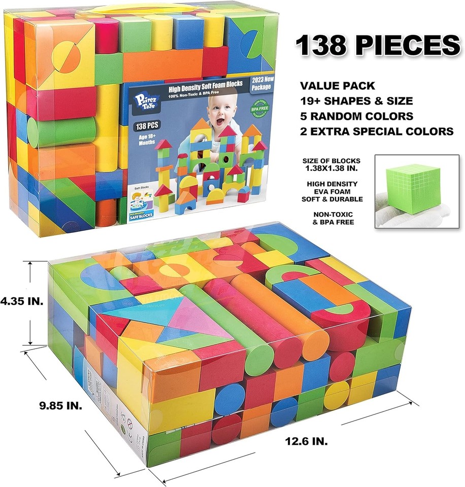 Foam Blocks for Toddlers, 138 Pieces EVA Soft Stacking Building Blocks ...