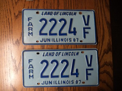 1987 ILLINOIS Farm License Plate # 2224 VF Farm truck Plates ~ Matching ...